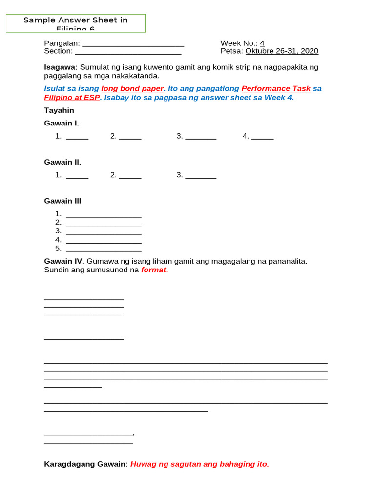 answer-sheet-filipino | PDF