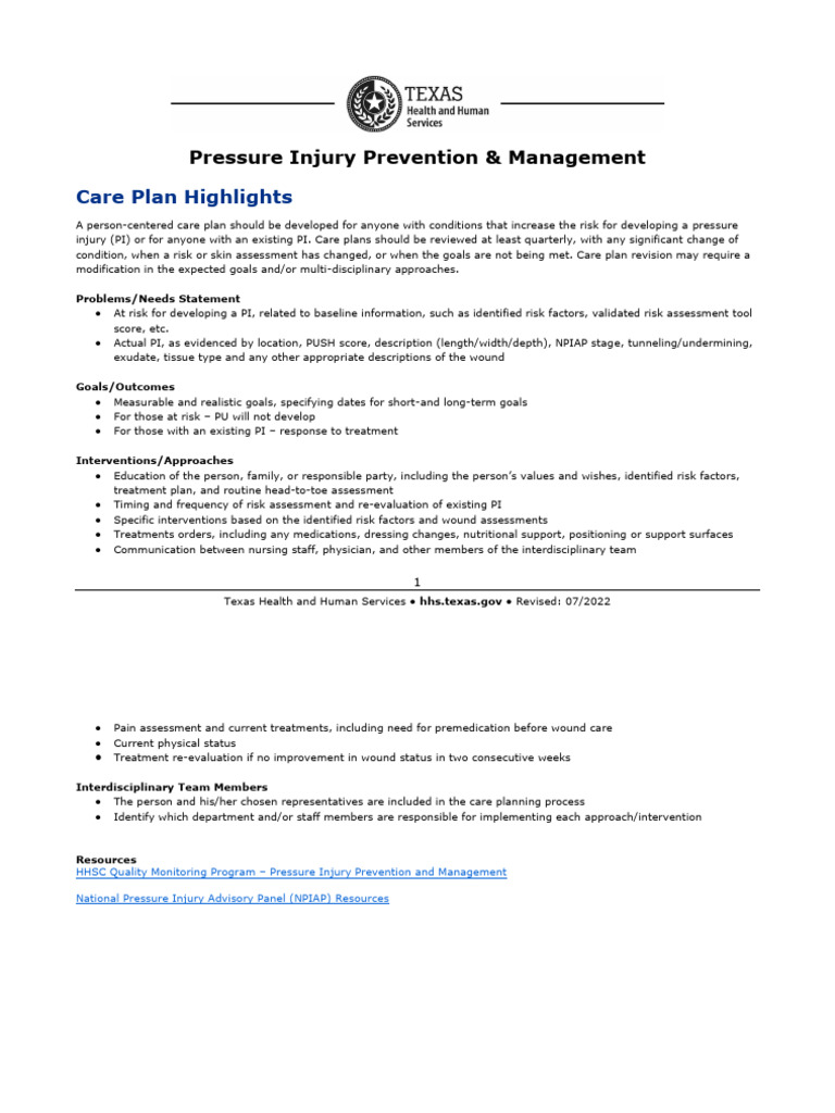 pi-care-plan-highlights | PDF | Risk | Physical Therapy
