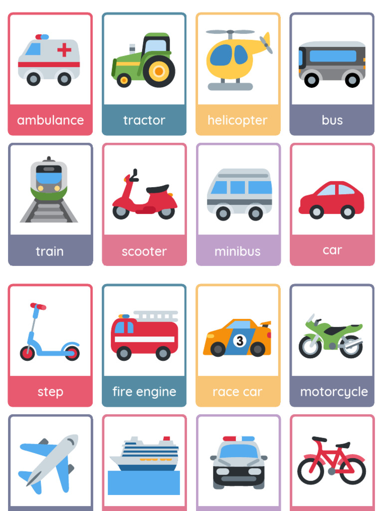 Free - Multicolor Fun Vehicles Flashcards | PDF