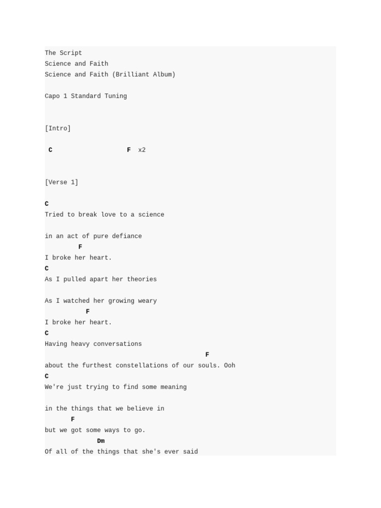 Science and Faith: The Script Lyrics | PDF