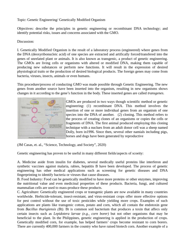GMO handout | PDF | Genetically Modified Organism | Genetic Engineering
