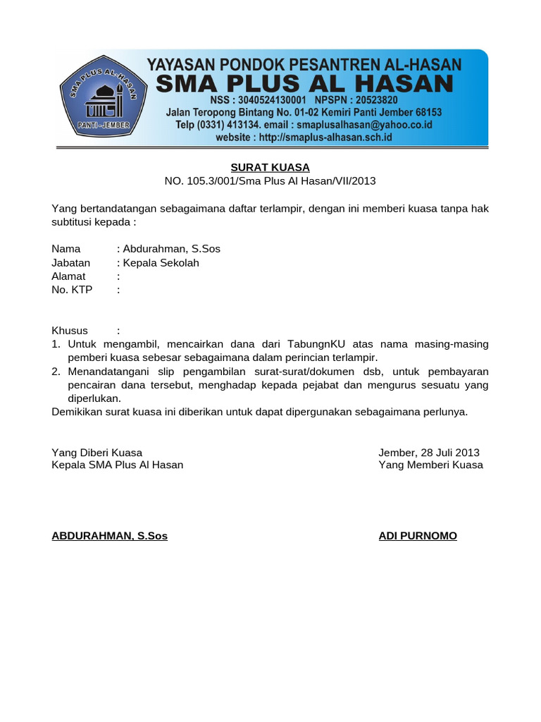 001 Surat Kuasa Pencairan BOSS | PDF