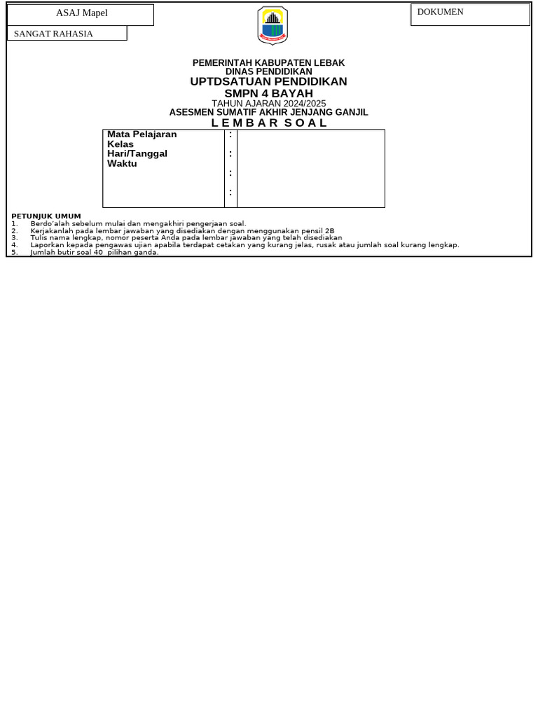 Kop Soal Asaj 2024 | PDF