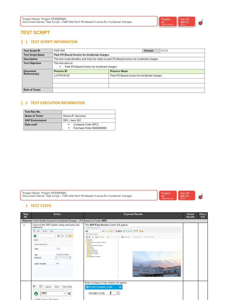 BM-P3-004 Test Script FIAP-004 MIR7 Park PO-based Vendor Invoice For ...