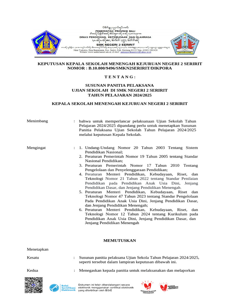 SK Ujian Sekolah 2024-2025 | PDF