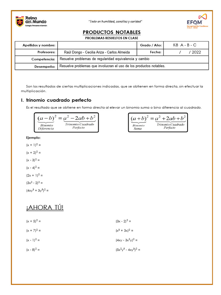 Ejercicios de Productos Notables y Polinomios | PDF | Álgebra | Matemáticas