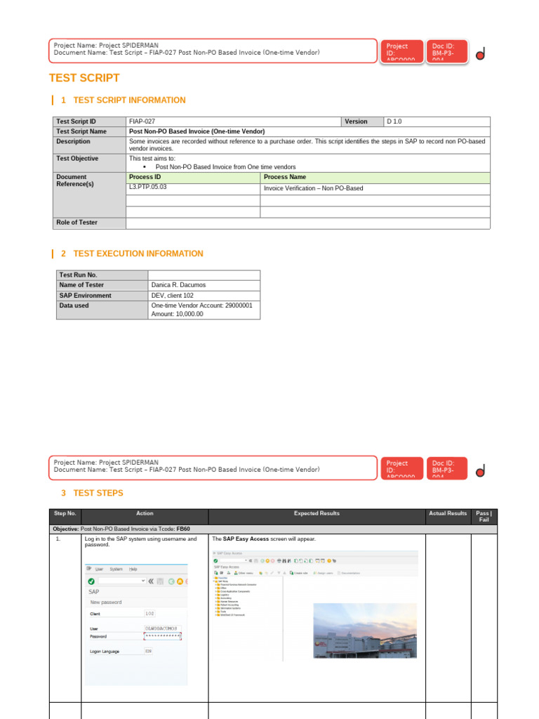 BM-P3-004 Test Script FIAP-027 FB60 Post Non-PO Based Invoice ...