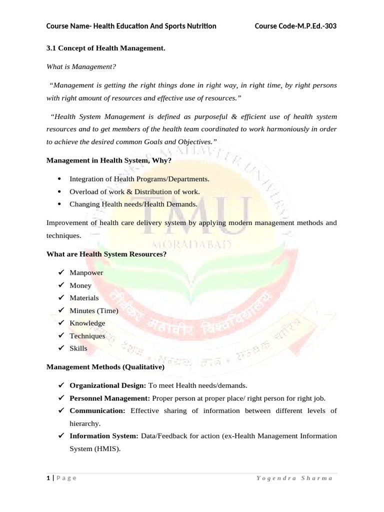 3.1 Concept of Health Management. | PDF