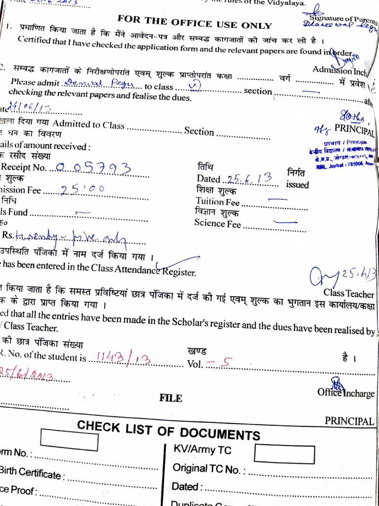 KV Admission and TC Form Details | PDF