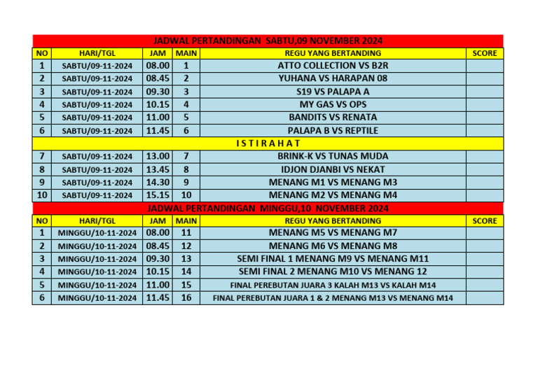 Jadwal Pertandingan Turnamen Bola Voli Putra RW.8 Desa Cimerang 2024 | PDF