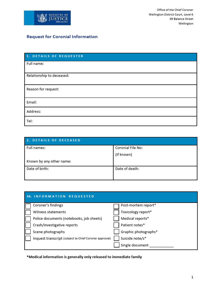 IRF 2 Coronial Information Request v.03 | PDF | Coroner