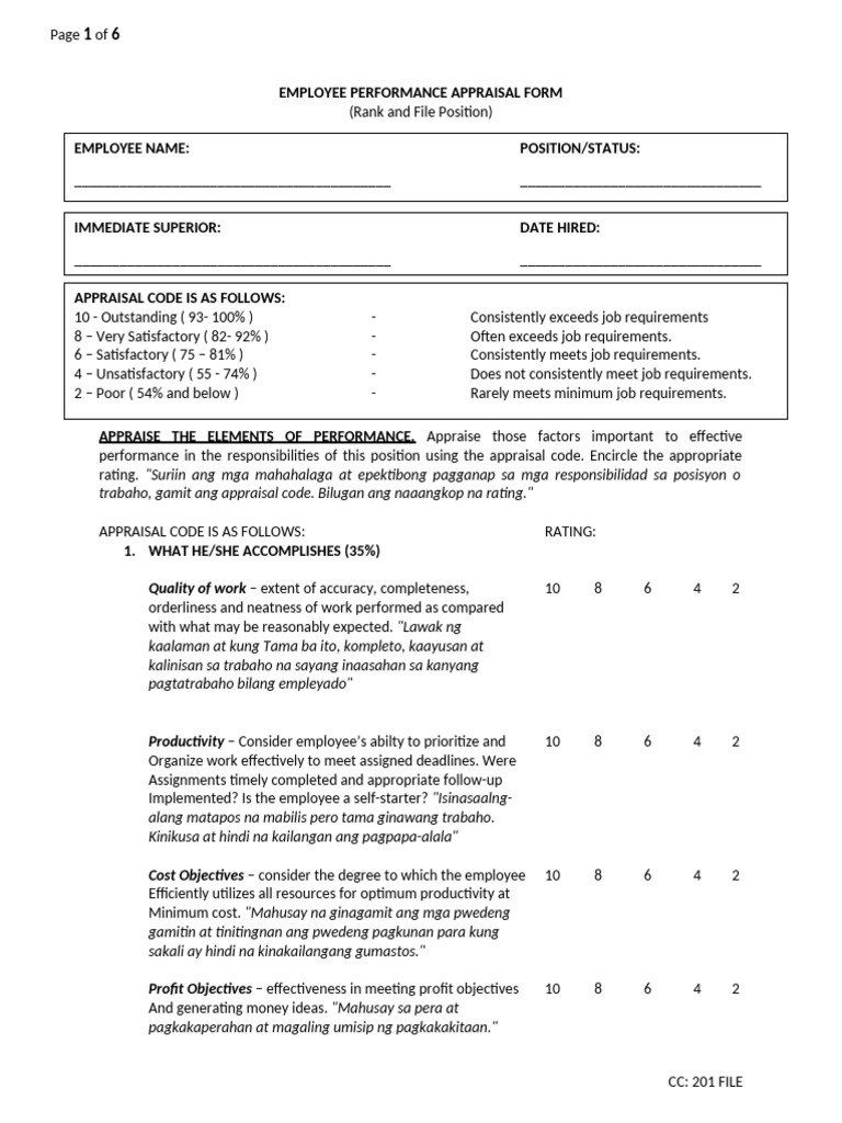 Rank-and-File Employee Appraisal Form | PDF | Social Psychology | Business