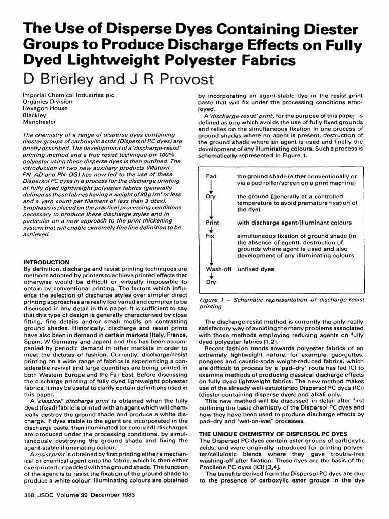 The Use of Disperse Dyes Containing Diester Groups To Produce Discharge ...
