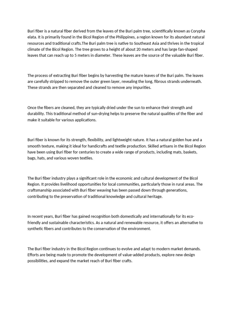 Buri Fiber - Nature and Uses | PDF | Textiles | Trees