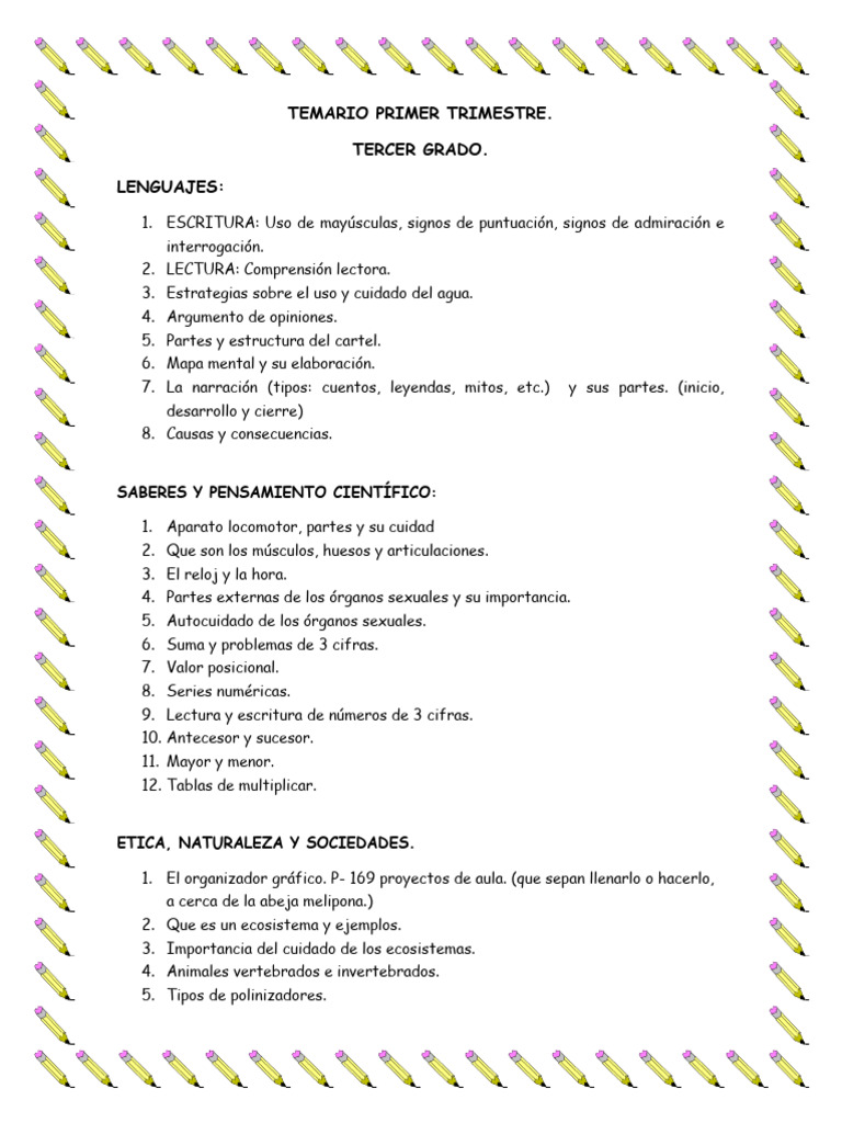 TEMARIO 3 Años Primer Bimestre 3 Prim | PDF