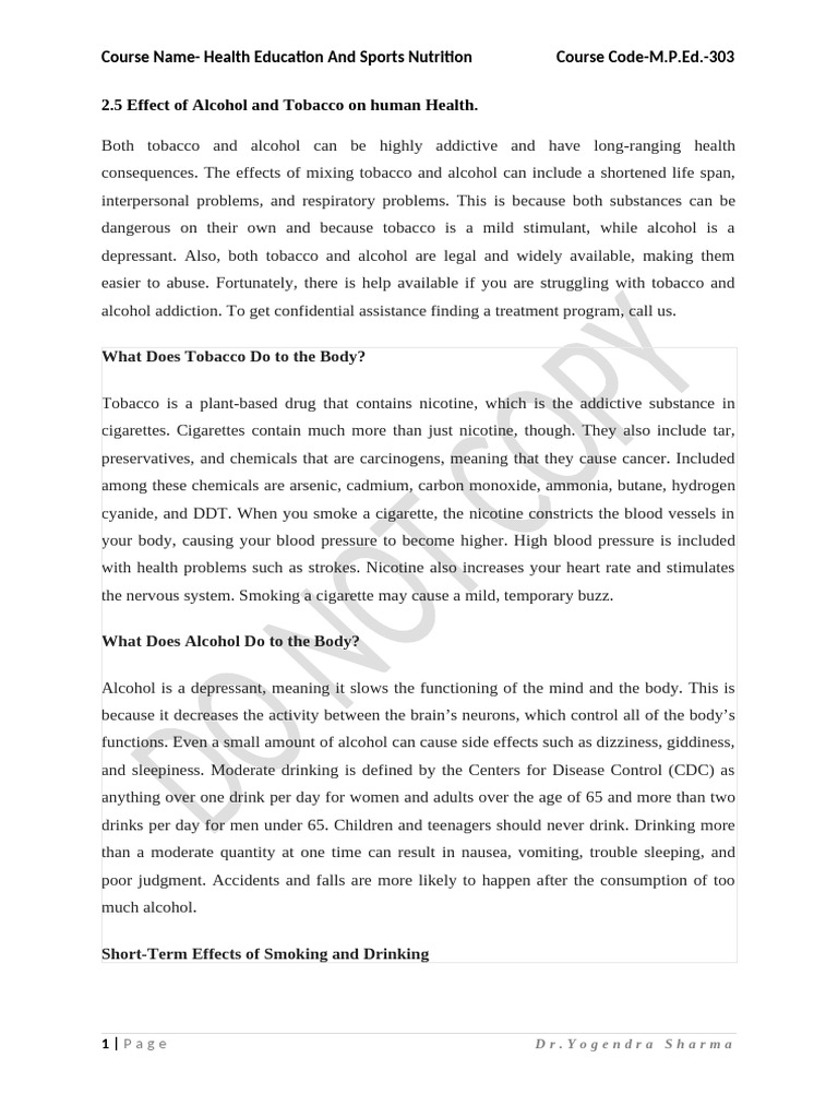 Impact of Alcohol and Tobacco on Health | PDF | Tobacco | Nicotine