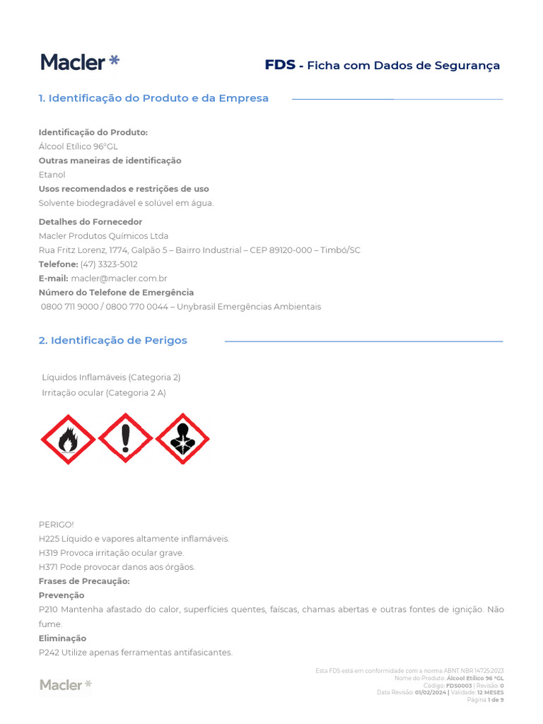 100 Macler Fds Alcool Etilico | PDF | Solubilidade | Ácido sulfúrico