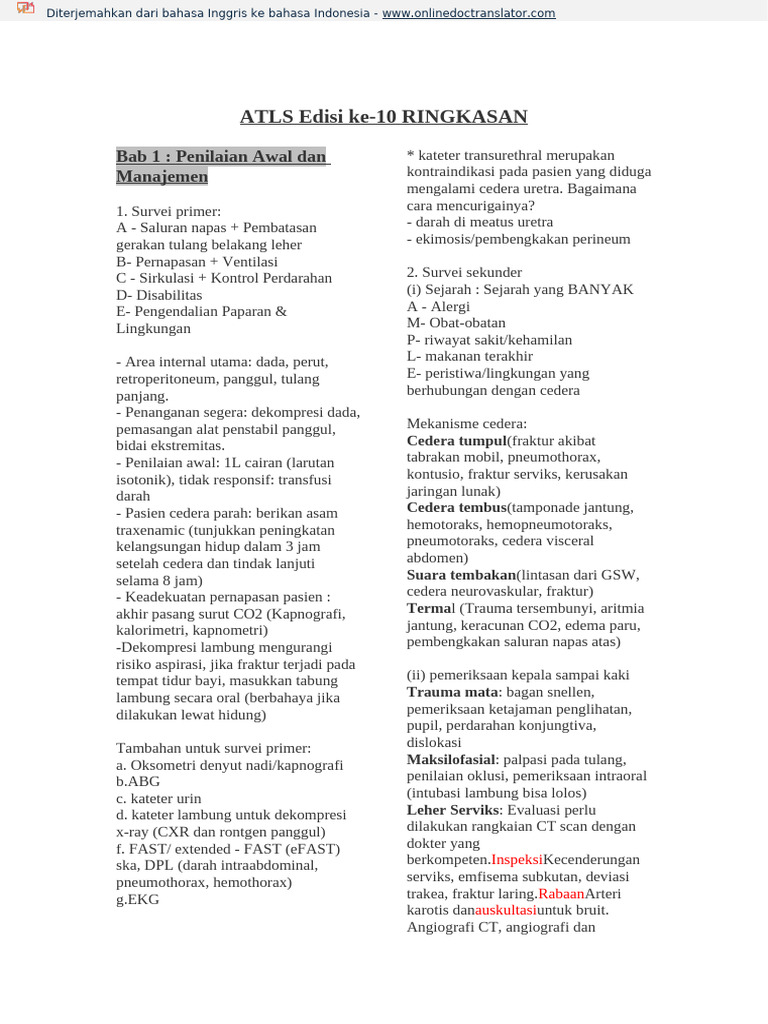 ATLS 10th Edition RESUME Docx - En.id | PDF