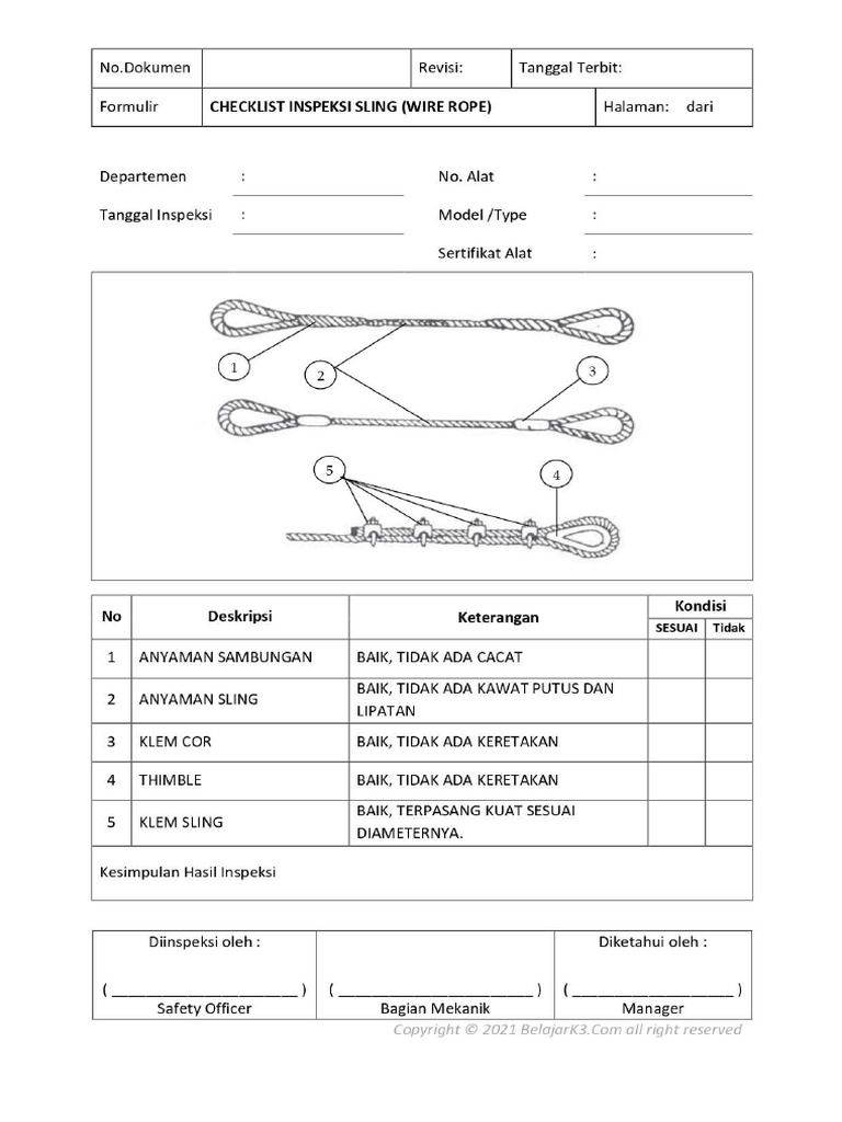 Form Check List Inspeksi Sling (Wire Rope) | PDF