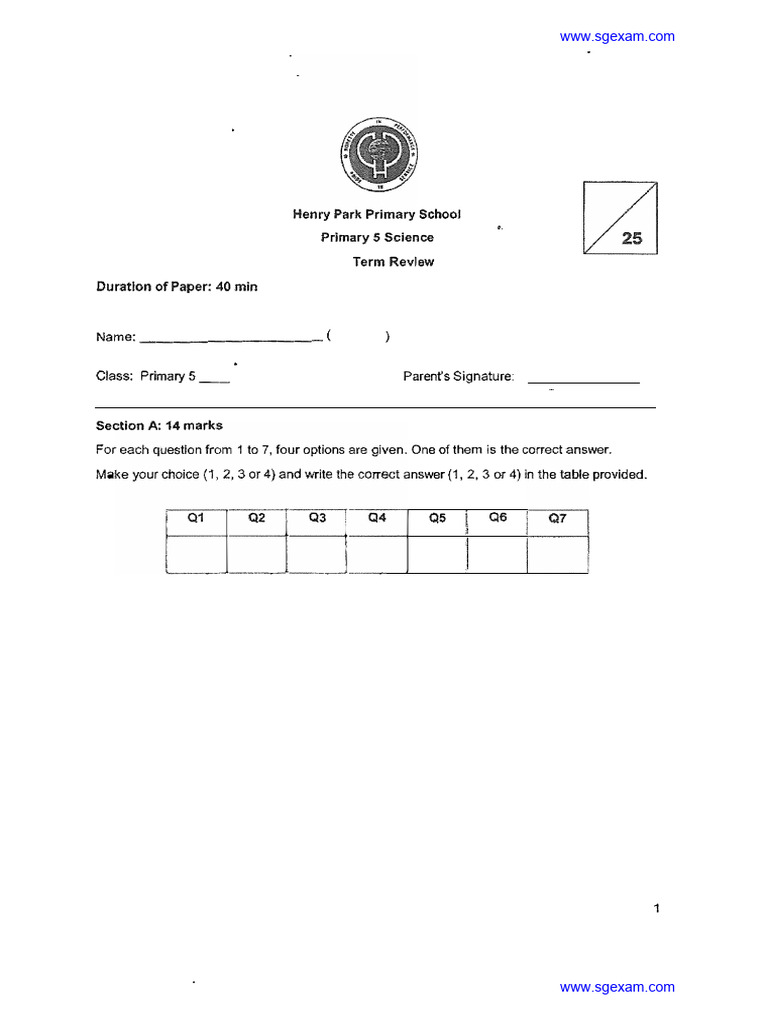 2023-P5-Science-Weighted Assessment 2-Henry Park | PDF