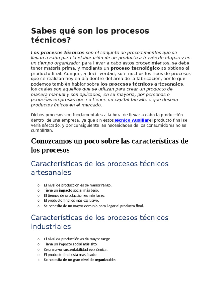 Sabes Qué Son Los Procesos Técnicos | PDF | Business | Planificación