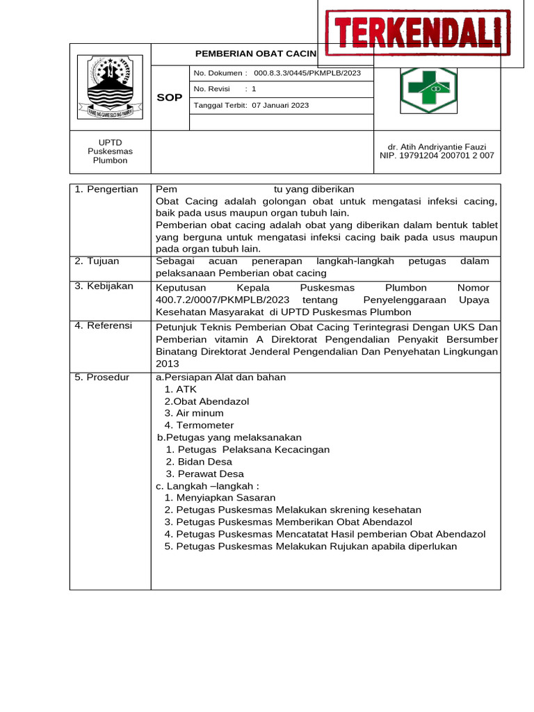 SOP Obat Cacing | PDF | Sains & Matematika