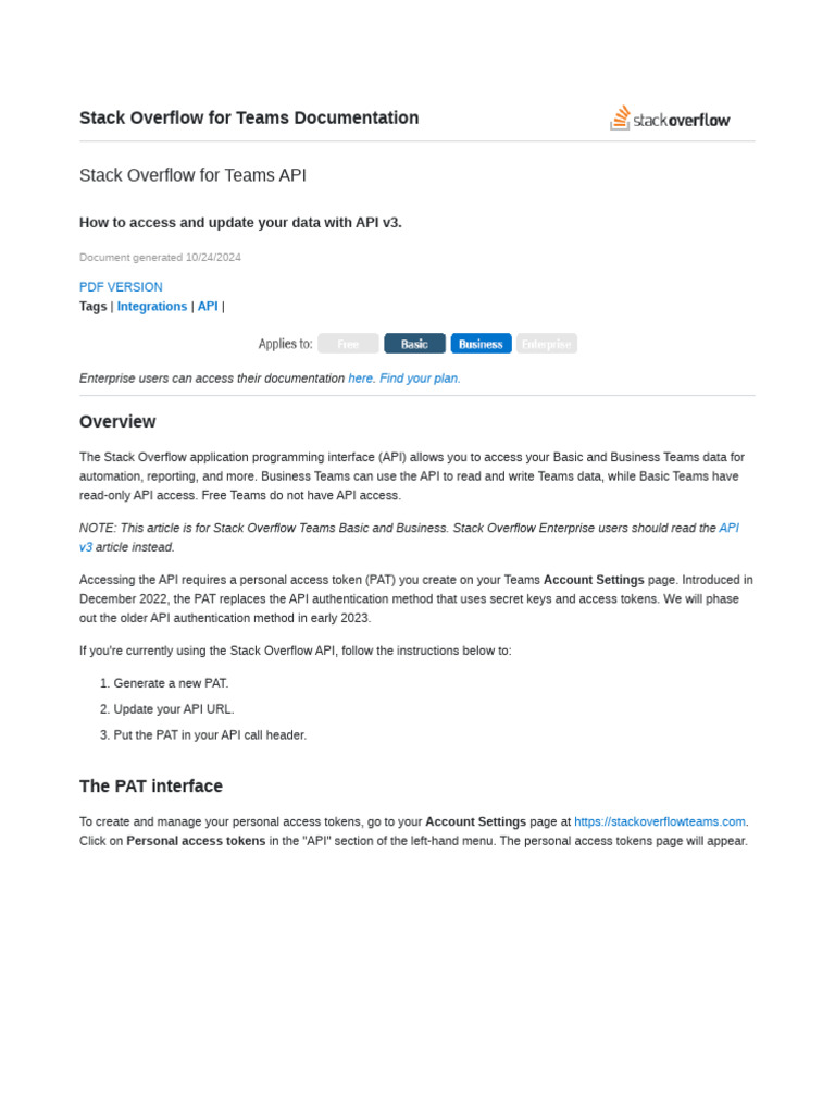TEAMS Stack Overflow For Teams API | PDF | Software Engineering | Computing