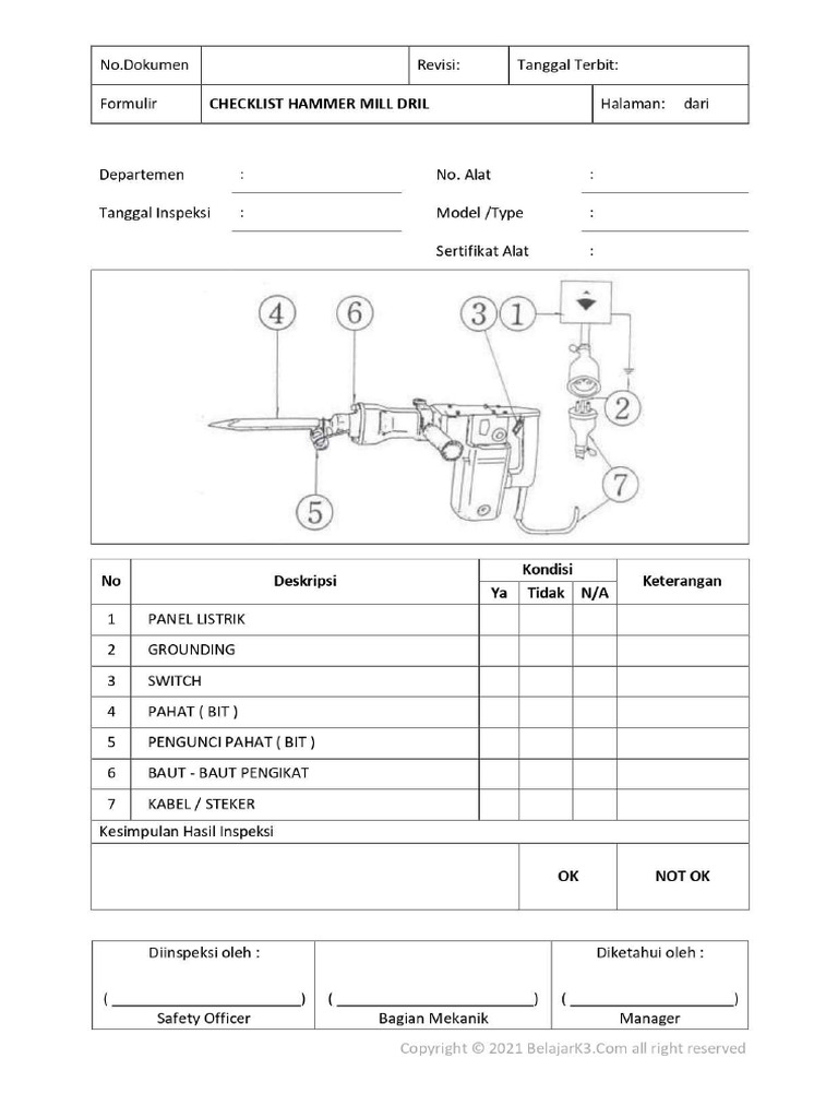 Form Check List Inspeksi Hammer Drill | PDF