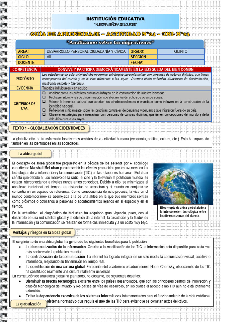 Guia de Clase - Act. 4 - 5° | PDF | Globalización | Tecnología de información y comunicaciones
