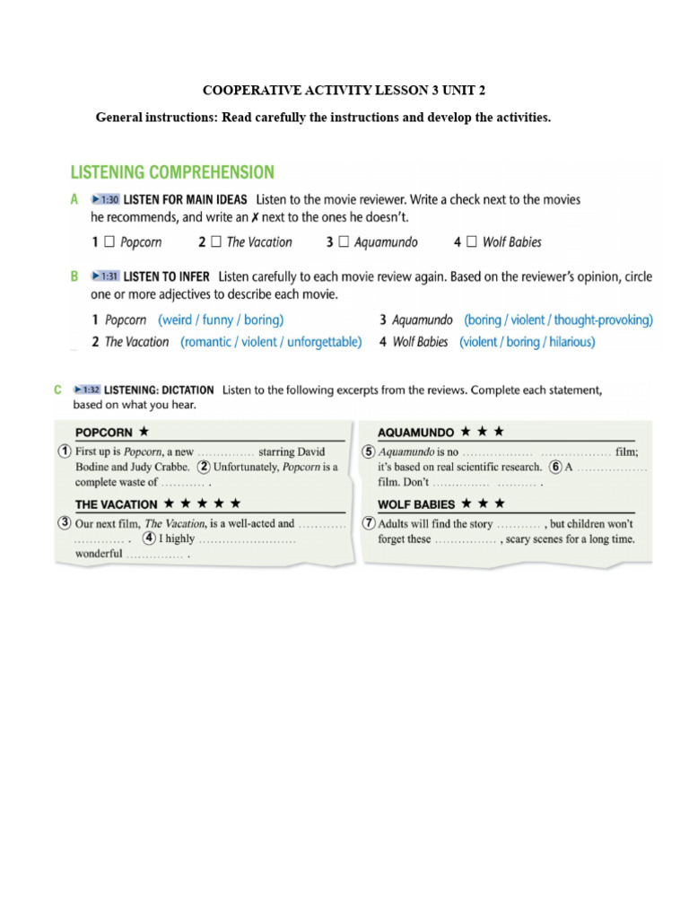 Cooperative Activity Lesson 3 Unit 2 | PDF | Career & Growth