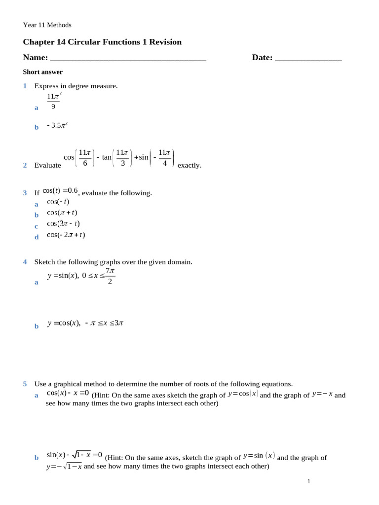 Circular Functions 1 Review | PDF | Angle | Circle
