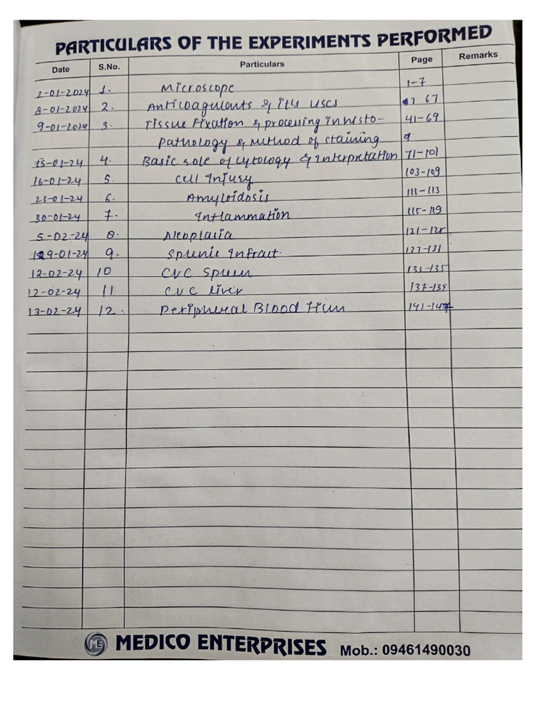 Pathology Experiment 1 To 12-13 | PDF