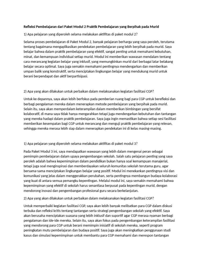 Refleksi Modul 2: Pembelajaran Berpihak Murid | PDF