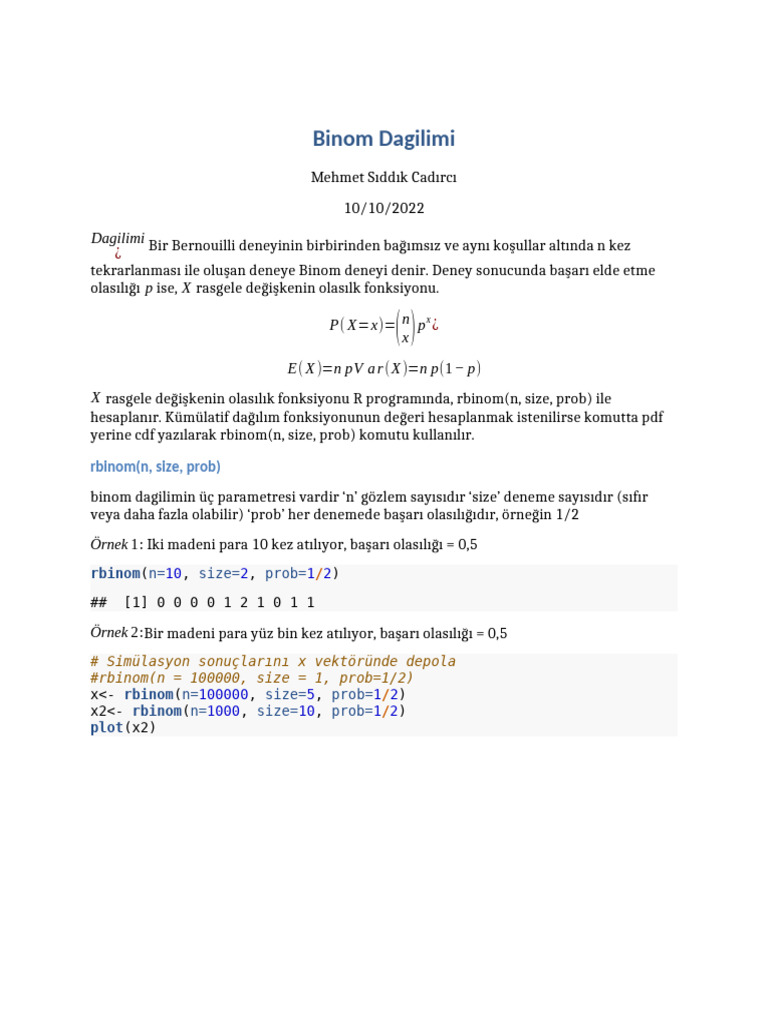 Binom Dagilimindan Veri Uretimi | PDF