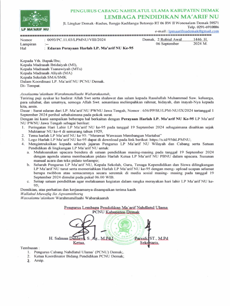 93-Edaran Harlah LP Maarif Nu Ke 95 | PDF