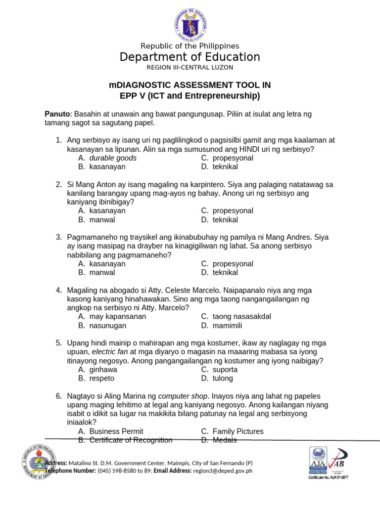 EPP5 ICT Assessment Region III GAPAN-CITY Edited Final | PDF