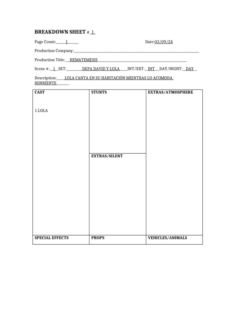 Breakdown Sheet | PDF