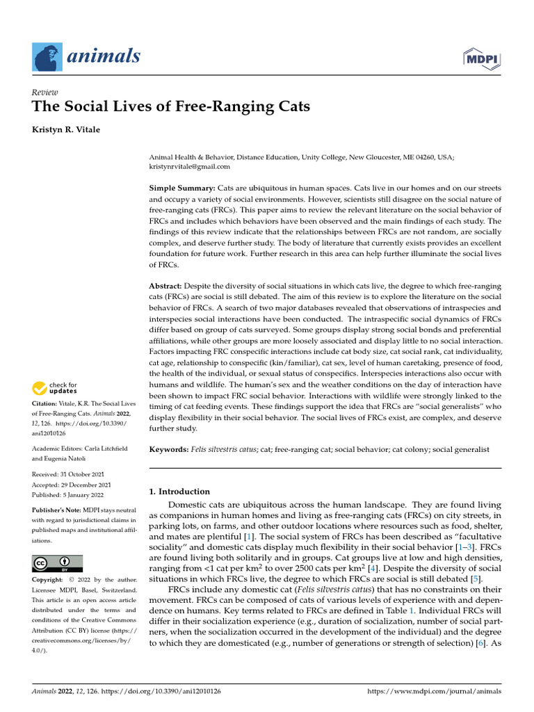 Animals 12 00126 v2 | PDF | Cats | Behavioural Sciences