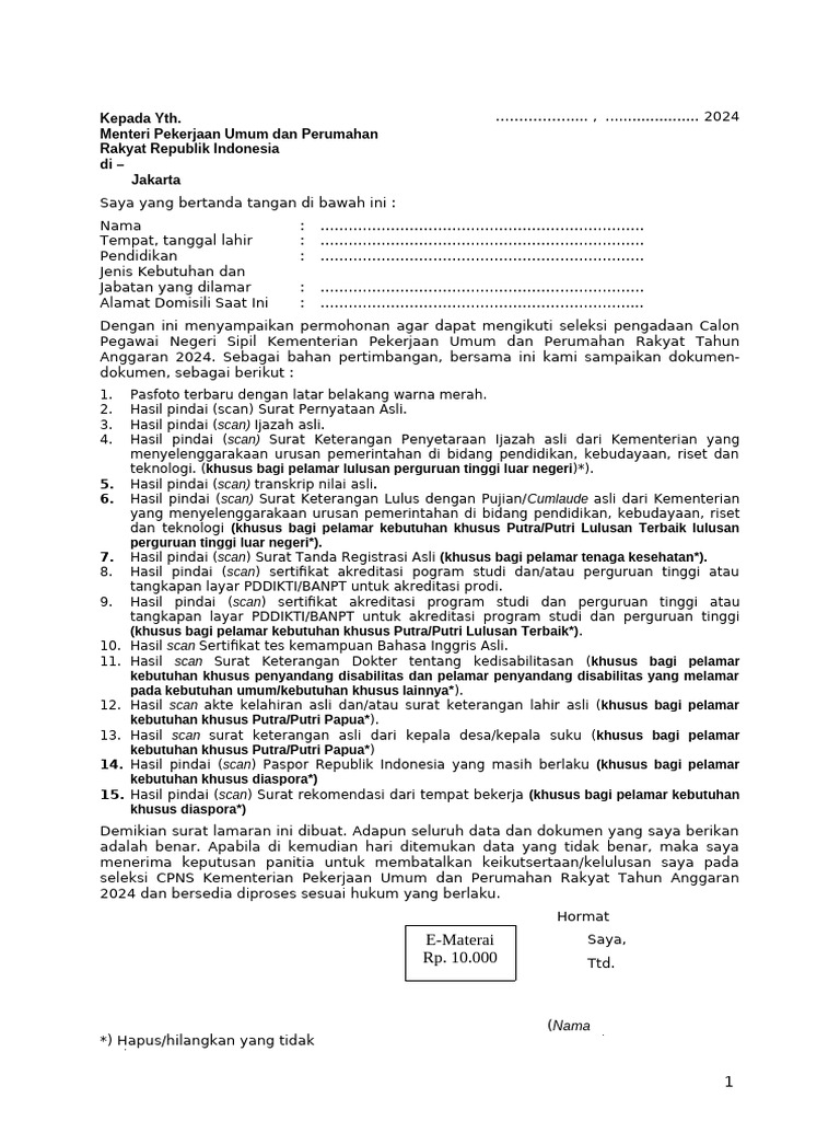 Ralat Pengumuman Pengadaan CPNS Kementerian PUPR Tahun 2024-21-25 | PDF