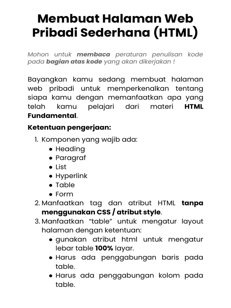 Membuat Halaman Web Pribadi Sederhana (HTML) | PDF