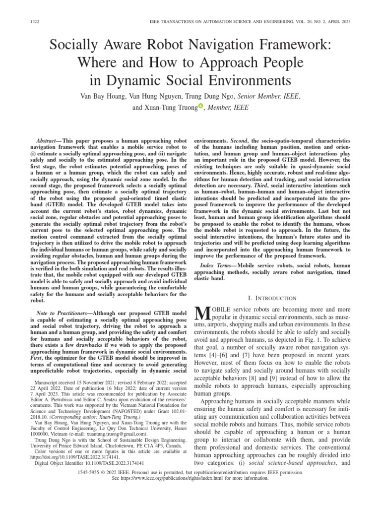 Approaching Socially Aware Robot Navigation Framework Where and How To Approach | PDF | Robot ...