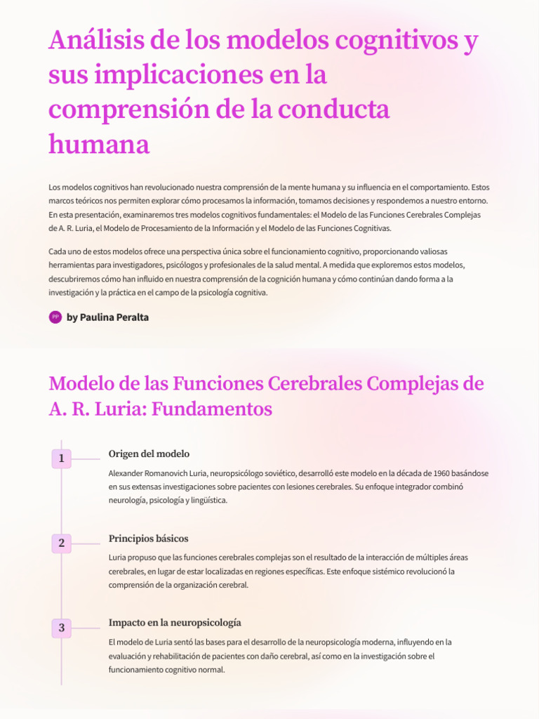 Analisis de Los Modelos Cognitivos y Sus Implicaciones en La Comprension de La Conducta Humana ...