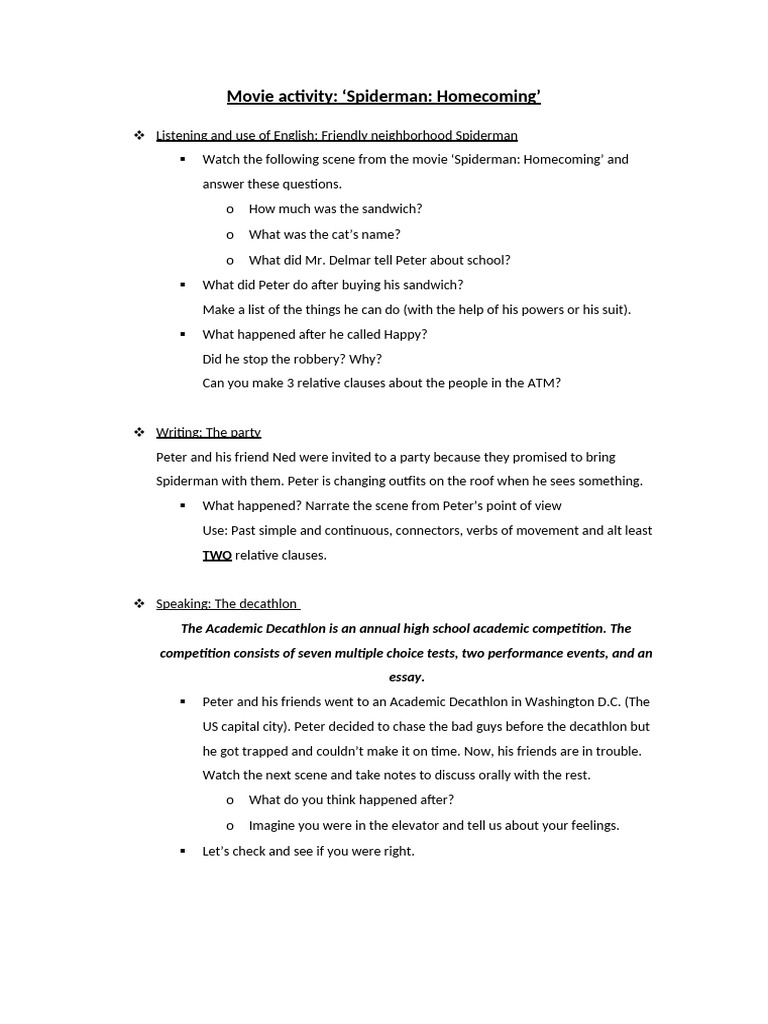 Spiderman: Homecoming Activity Guide | PDF