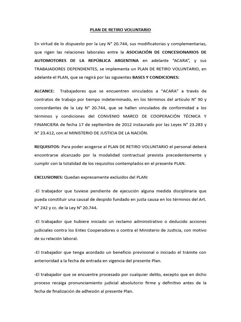 Condiciones y Formulario de Adhesiónplan de Retiro Voluntario | PDF | Salario