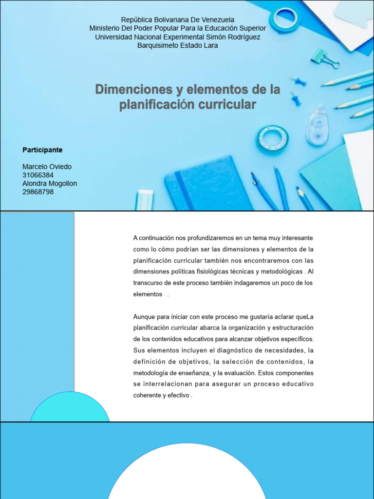 Dimensiones y Elementos de La Planificación Curricular | PDF | Evaluación | Enseñando
