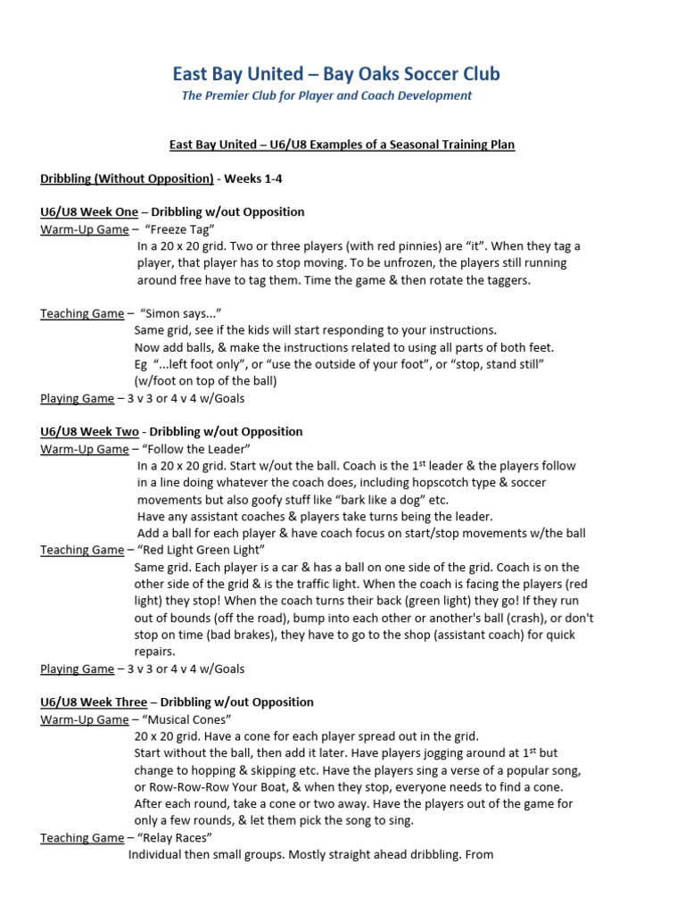 East Bay United - U6U8 Examples of A Seasonal Training Plan | PDF ...