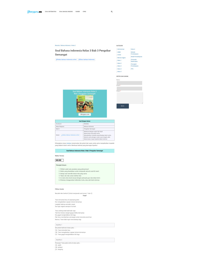 WWW Diaryguru Com 2024 09 Soal Bahasa Indonesia Kelas 3 Bab 3 HTML M 1 | PDF