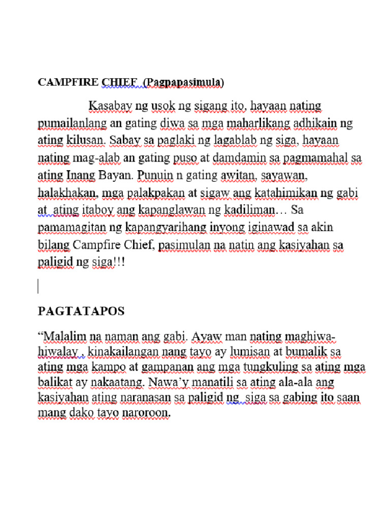 Campfire Chief Opening and Closing The Campfire | PDF