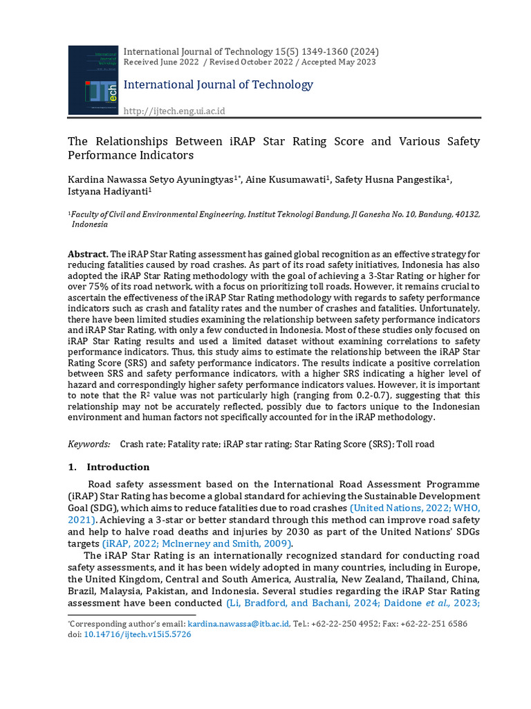 IJTech - CVE 5726 - The Relationships Between iRAP Star Rating Score A | PDF | Road | Risk