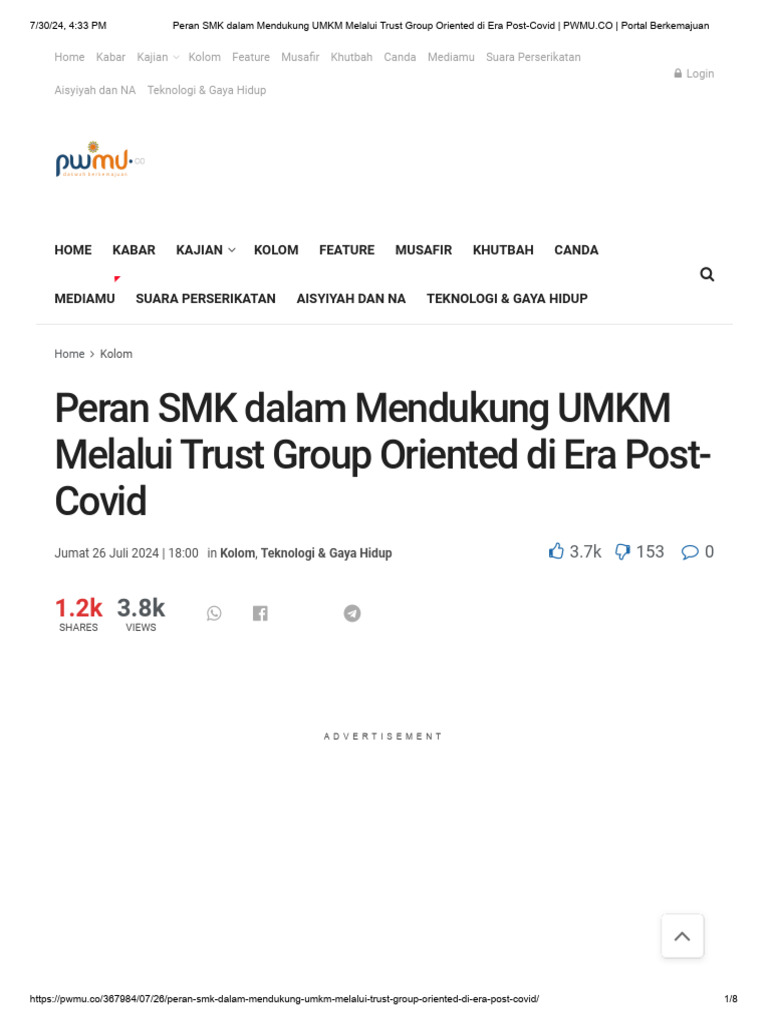 Peran SMK Dalam Mendukung UMKM Melalui Trust Group Oriented Di Era Post-Covid - PWMU - CO ...